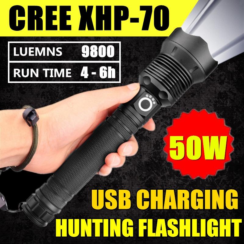 Buy 50W CREE Outdoor Hunt High Power LED Flashlight Telescopic Zoom USB ...