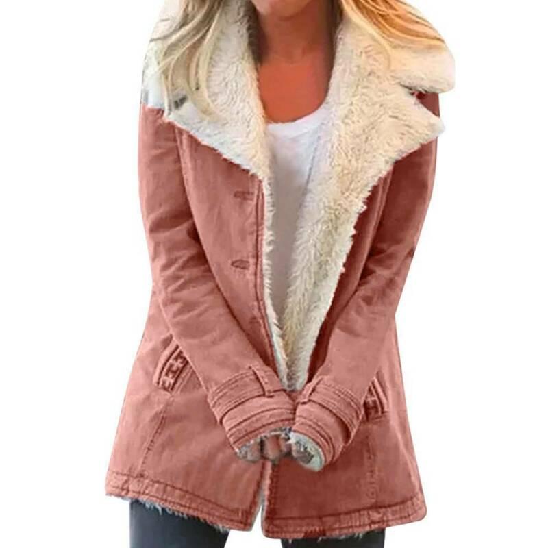 Buy Plus Size Womens Long Sleeve Button Fluffy Coat Casual Ladies Solid ...