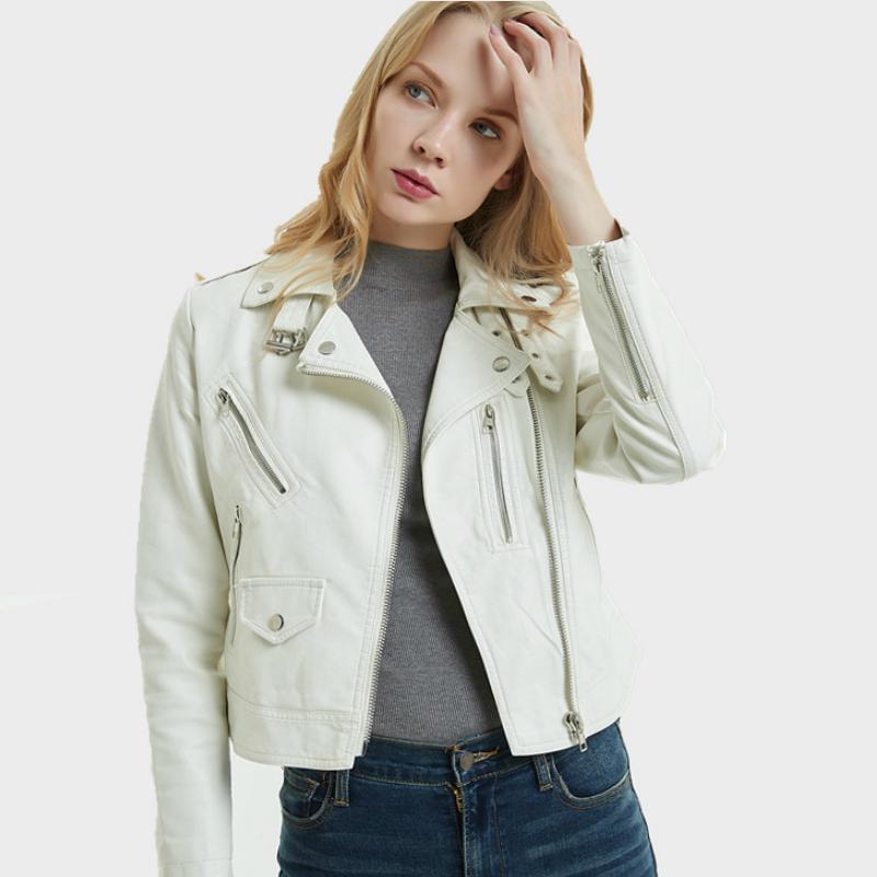 Buy Spring Women's Short Lapel Lapel Collar Buckle PU Motorcycle Jacket ...
