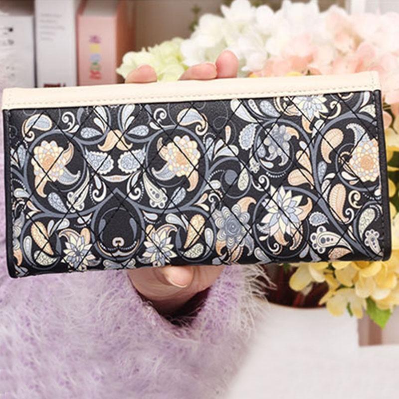 Buy Wristlet Fashion Envelope Women Wallet 3 Fold Flowers Printing PU ...