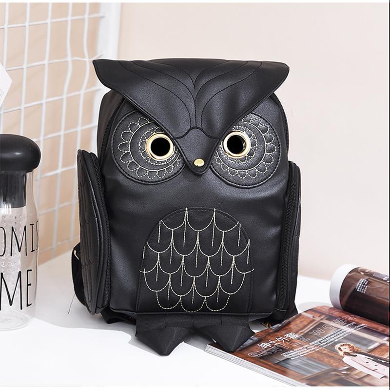 Buy Fashion Women Back Bag Stylish Cool Black PU Leather Owl Backpack ...