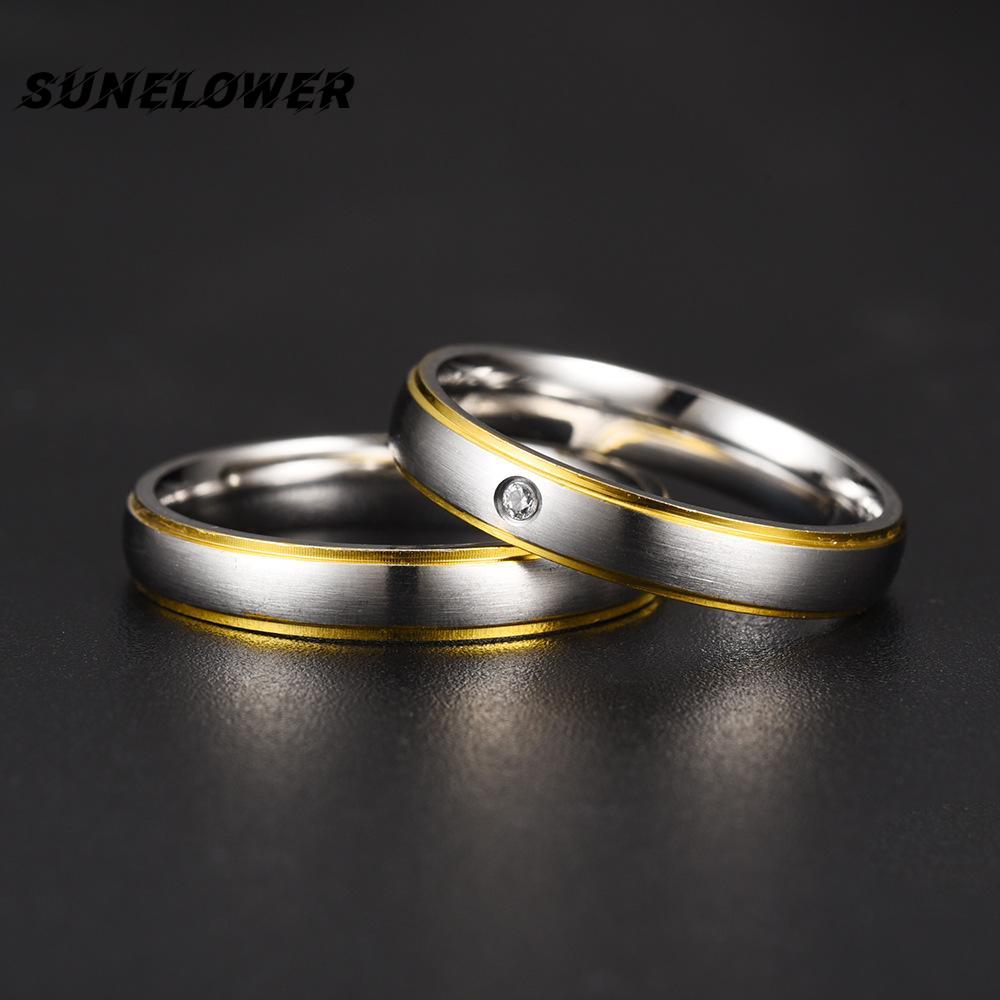 💰Kaufe Neuer Titanstahl Double Step Gold Zirkon Ringkupplung Ring zum ...