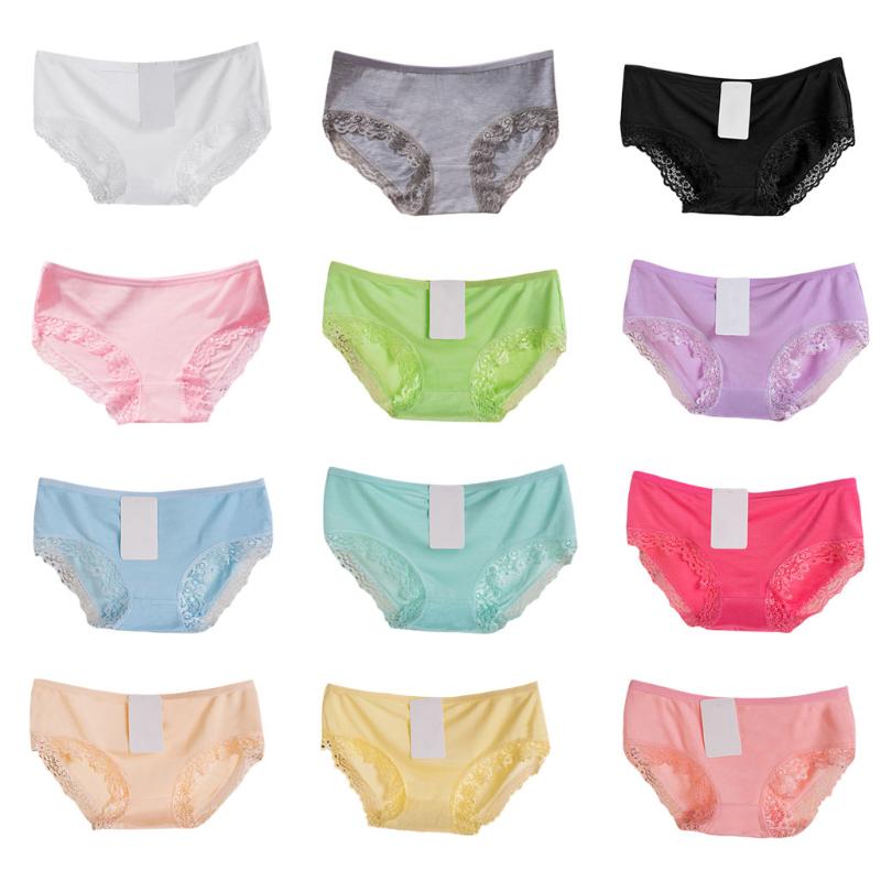 Buy Candy Color Women Modal Elastic Briefs Underwear Lace Trim Seamless ...