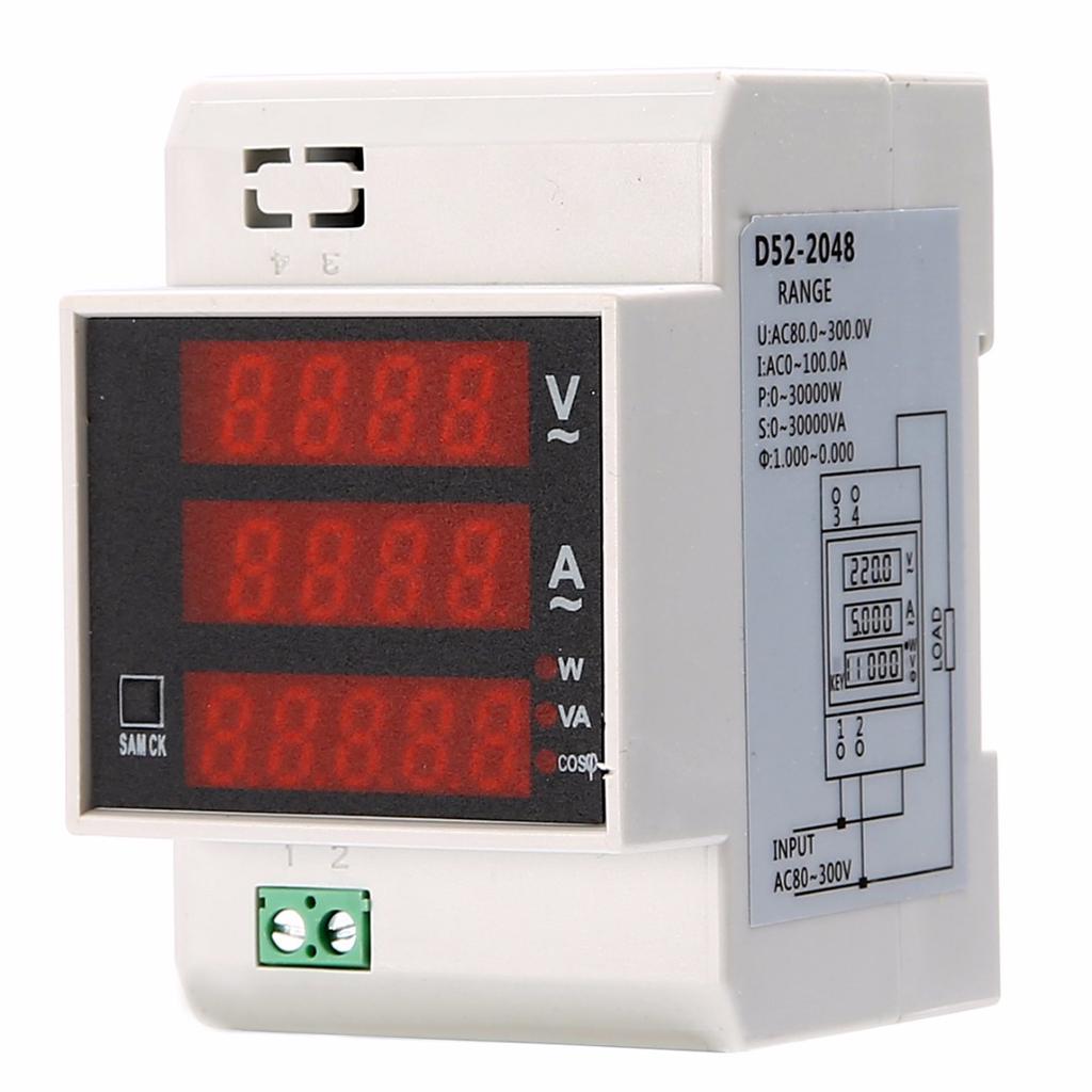 Buy Dagu Lab Din Rail LED AC Voltmeter Ammeter Volt Amp Meter Gauge 80 ...