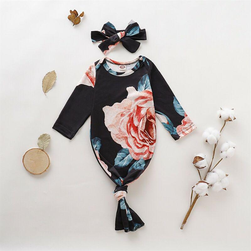 Buy 2Pcs Newborn Rompers Infant Baby Long Sleeve Floral Swaddle Wrap ...