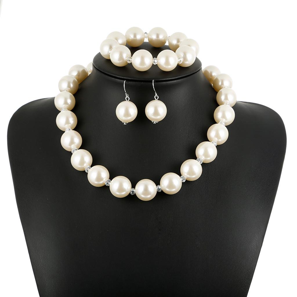 Buy Fashion Trends Elegant Pearl Three Piece Necklace Earrings Bracelet ...