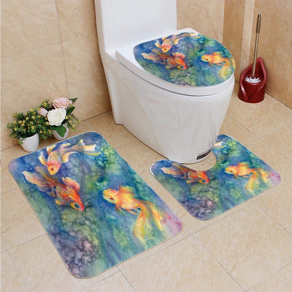 Buy Goldfish 3 Piece Bathroom Rugs Set Bath Rug Contour Mat and Toilet ...