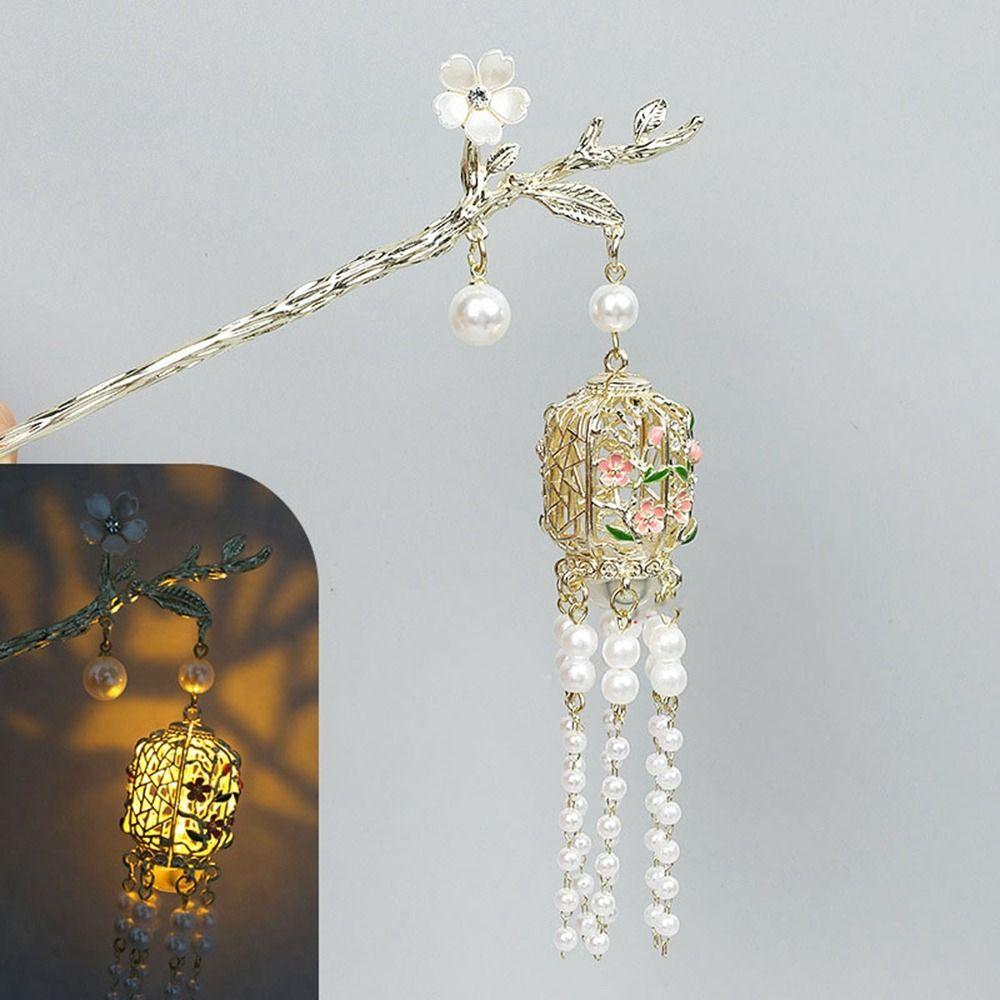 LED Light Glowing Lantern Hairpin Flower Hanfu Hair Clip Girl Hair ...