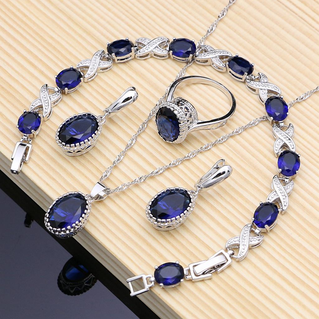 Buy Natural Silver Color Jewelry Purple Gemstone White Crystal Jewelry ...