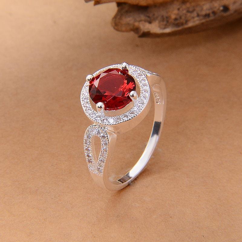 Buy Fashion Beautiful Cubic Zirconia Ruby Engagement Wedding Silver ...