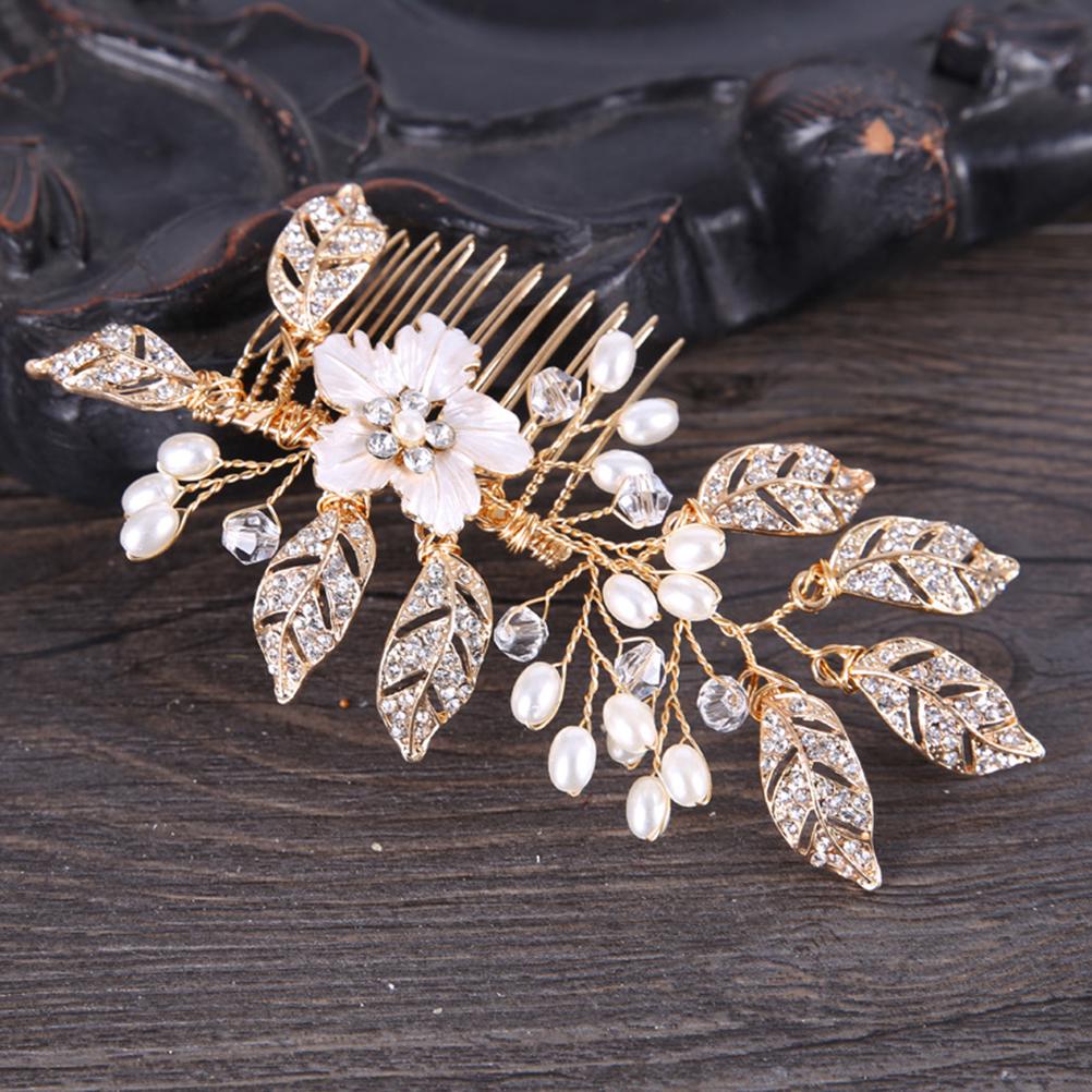 Buy 1pcs Bride Hair Combs Leaves Fancy Headdress Hair Jewelry Hair Side ...