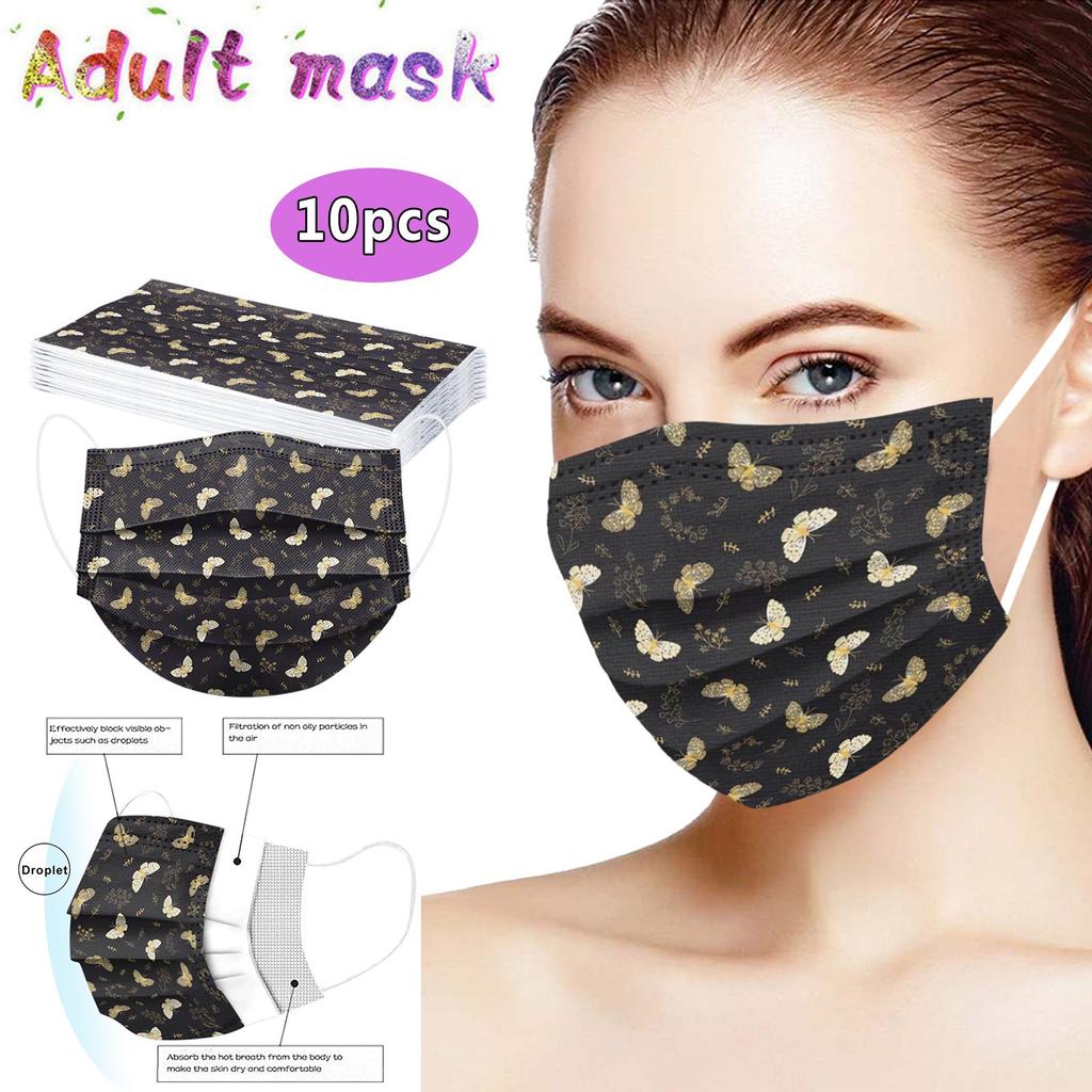 Buy 10PCS Adult Fashion Print Disposable Face Mask 3 Ply Earloop Anti ...