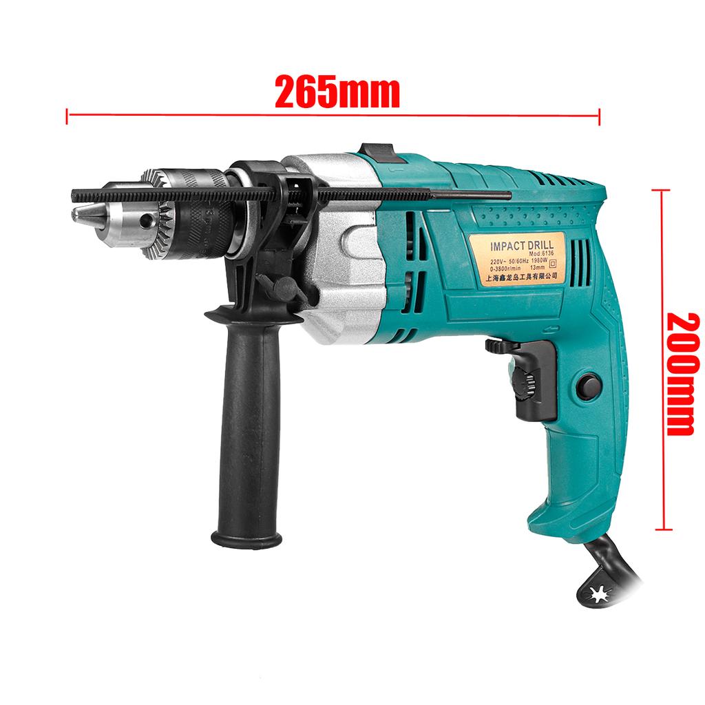 Buy 1980W 3800RPM 13mm Brushless Electric Impact Drill Flat Drill Guns ...