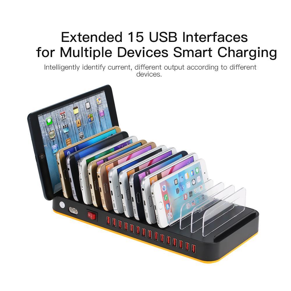 Buy 80W 15-Port Adjustable Dividers USB Charger Smart Charging Station ...