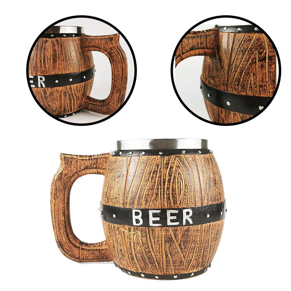 Buy Stainless Steel Wooden Barrels Beer Mugs Large Capacity Beer ...