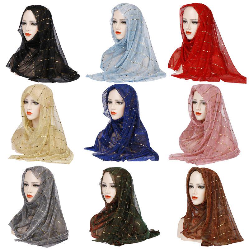 Buy Muslim Hijab Women Shimmer Sequins Striped Long Shawl Scarf ...