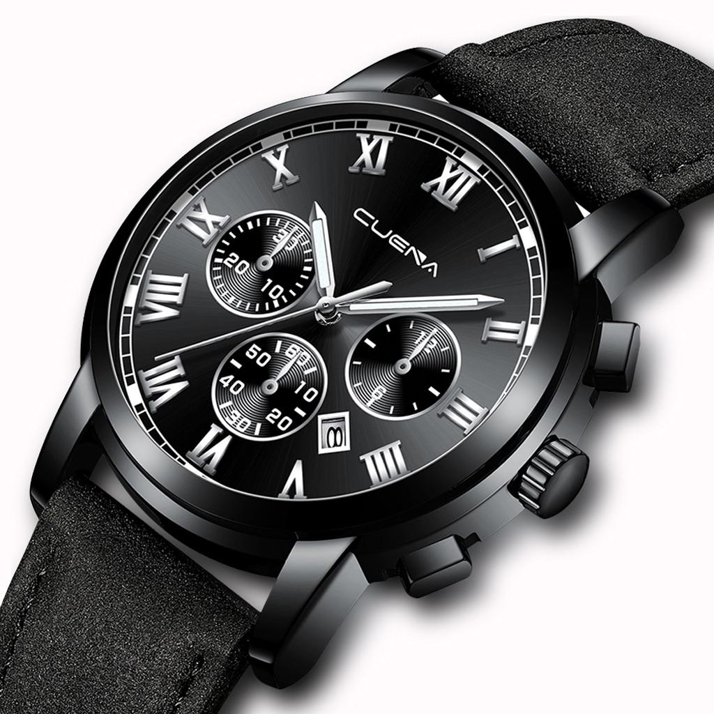 men's Fashion Sport Stainless Steel Case Leather Band Quartz Analog ...