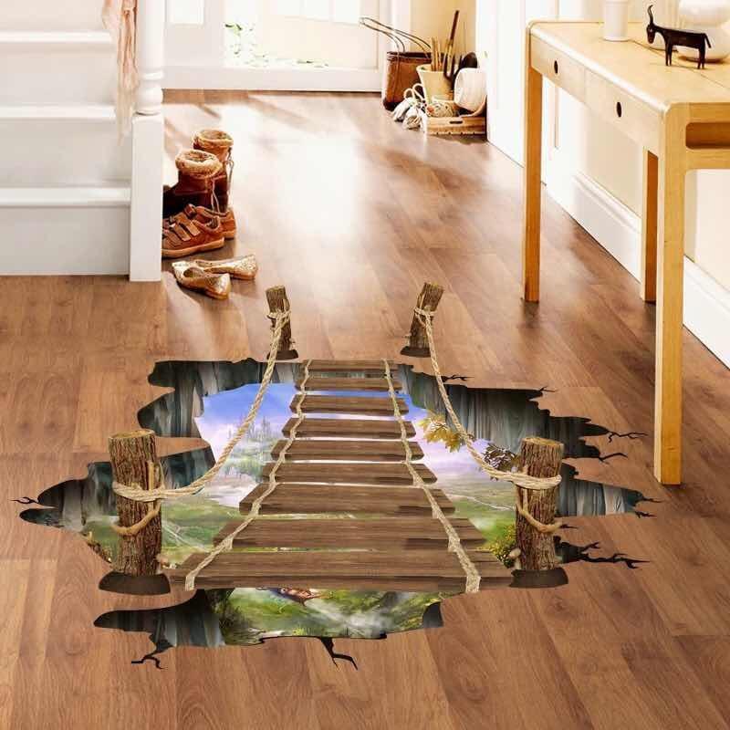Buy Home Decor 3D Hanging Wooden Bridge Floor Wall Decals Stickers Home ...