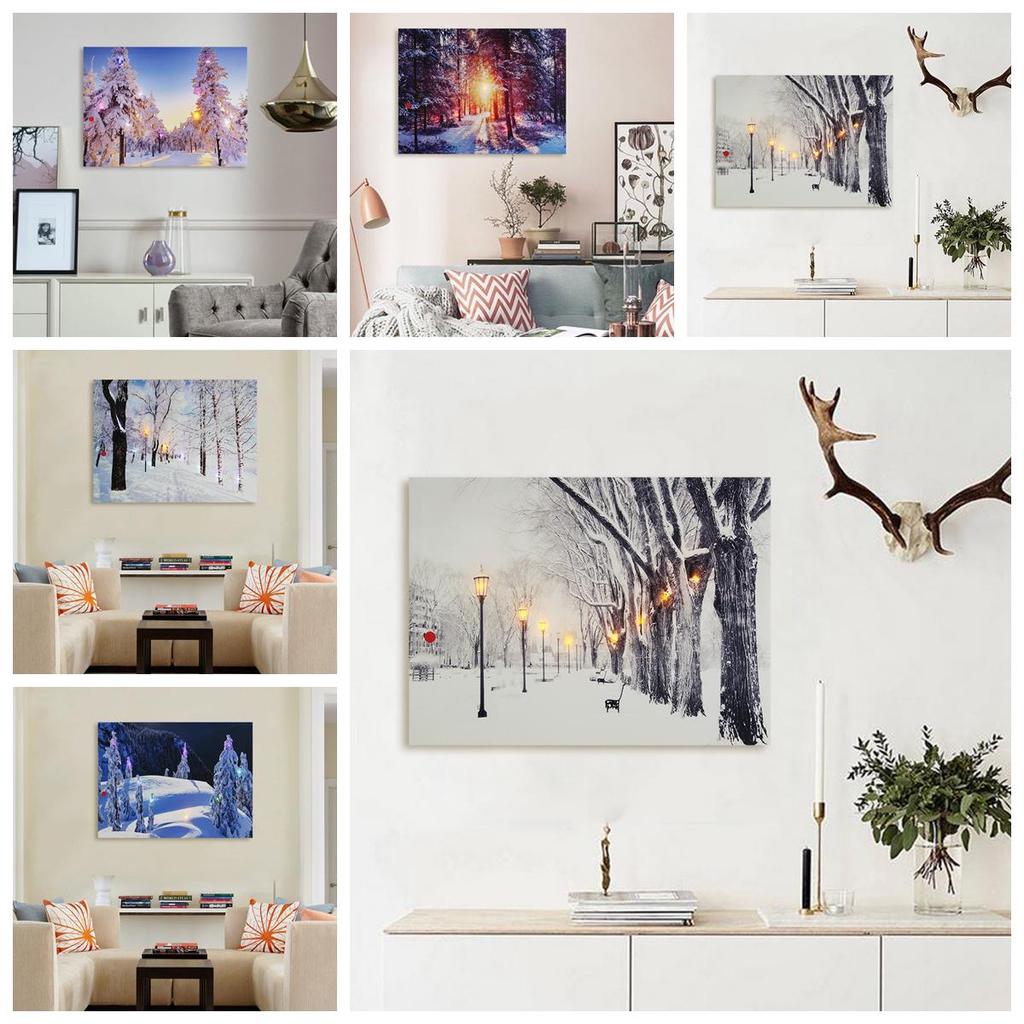Buy Winter Snow Canvas Painting LED Light Up Pictures Art Home Wall ...