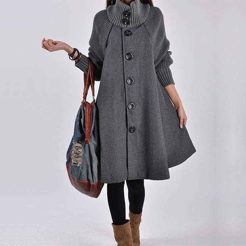 Buy Women's Loose Woolen Coat Fashion Cloak Outwear High Collar Shirt ...