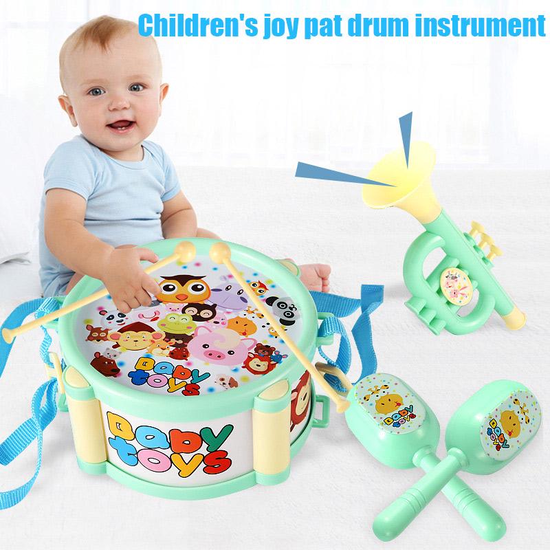 Buy 4pcs Children Toy Instruments Kit Drum Small Sand Hammer Horn Kits ...