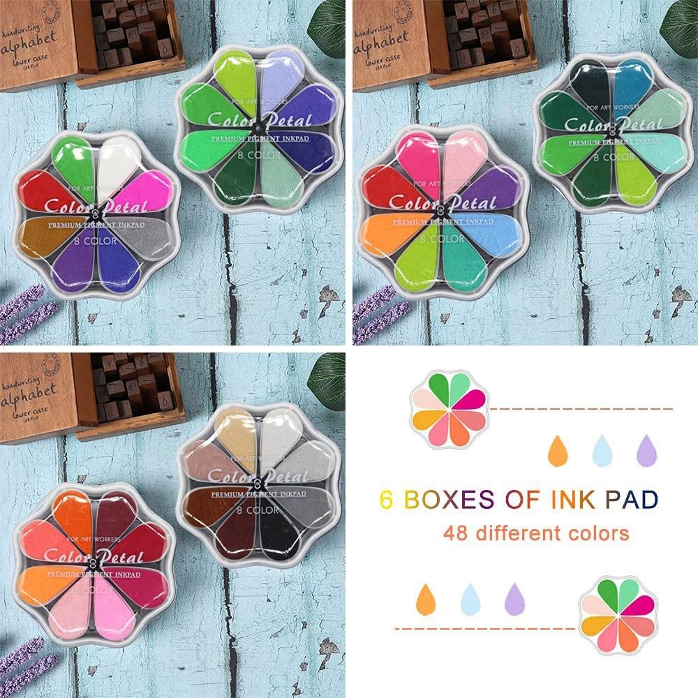 48 Colors Craft Ink Pads, 6 Packs Washable Finger Ink Pads For Paper ...