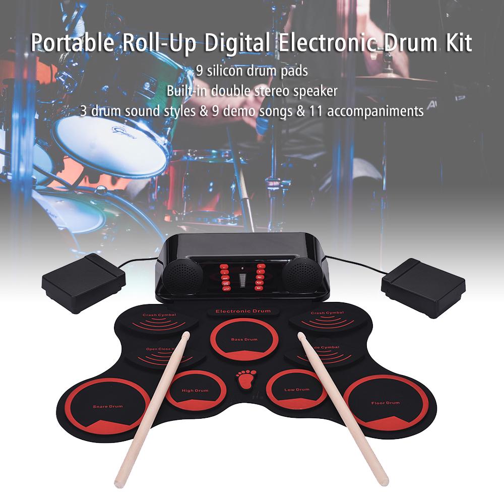 Portable Roll-Up Drum Set Digital Electronic Drum Kit 9 Silicon Drum ...