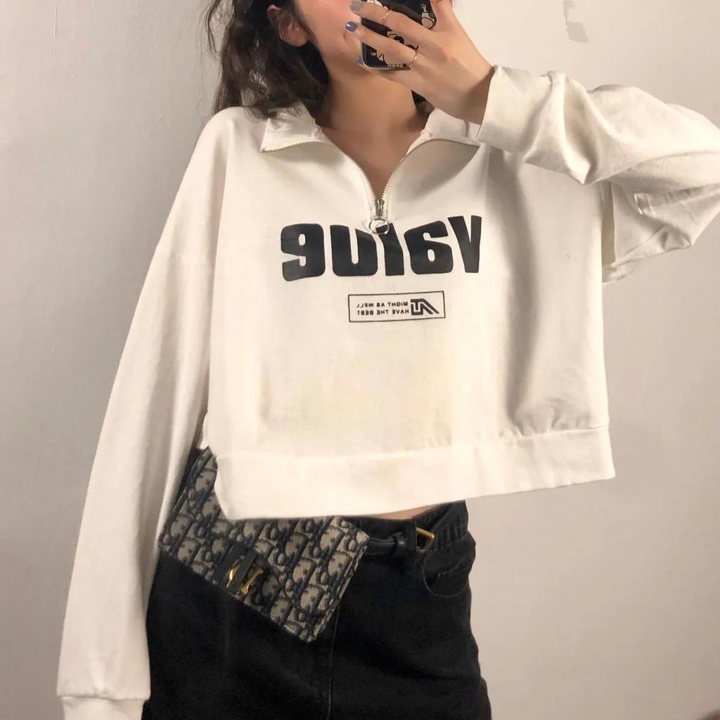 Cheap Autumn Women's Short Zipper Loose Thin All-match Sweater Stand-up ...