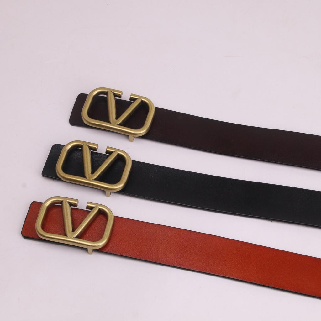 Buy Ladies Two-layer Cowhide V Letter Thin 2.8cm Width Retro Jeans Coat ...