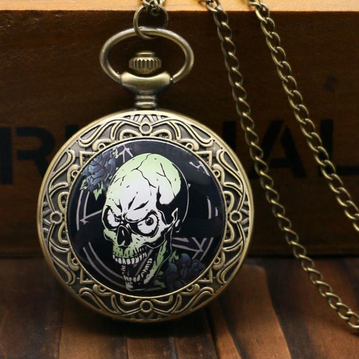 Steampunk Gothic Style Vintage Cool Evil Skull Pocket Watch Necklace ...