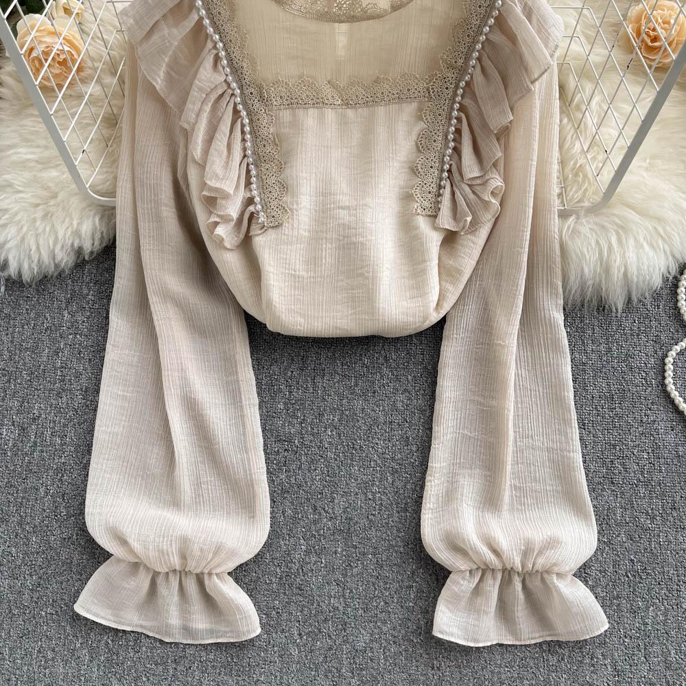 Satın alın Sweet Lace Beaded Ruffle Slim Fit Versatile Foreign Style ...