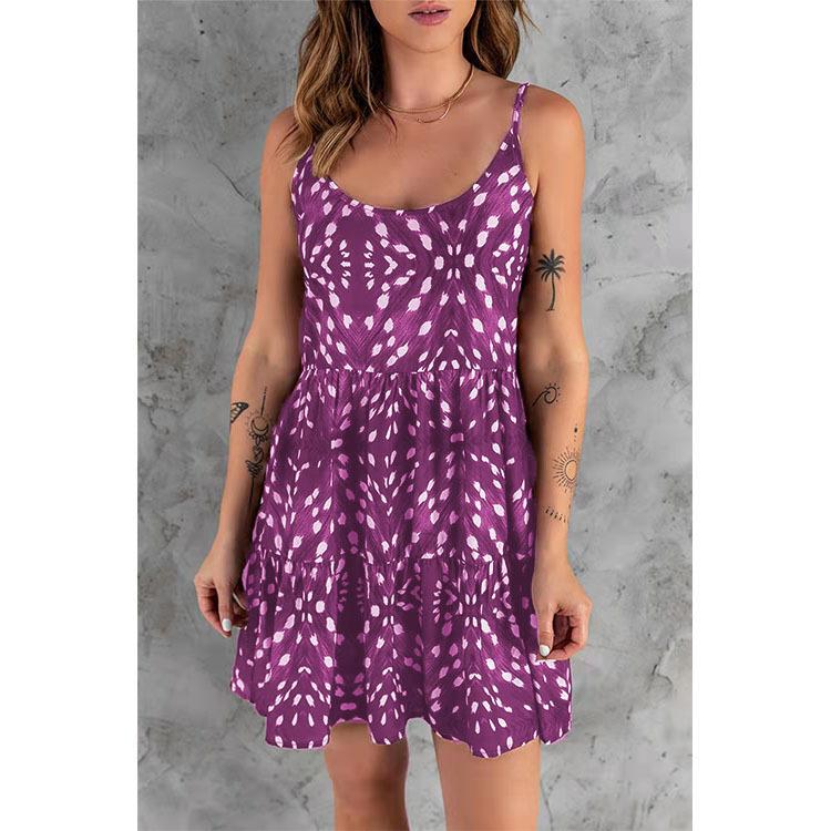 💰Kjøp Summer Print Floral Strap Dress Women Boho Backless Short Dresses ...