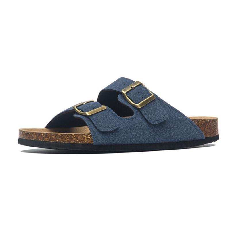 Buy Summer Men's Cork Slippers Suede Leather Mule Clogs Slippers Man ...