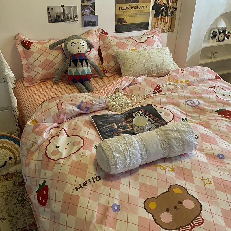 Cheap Simple Spring and Summer Love College Style Four-piece Bedding ...