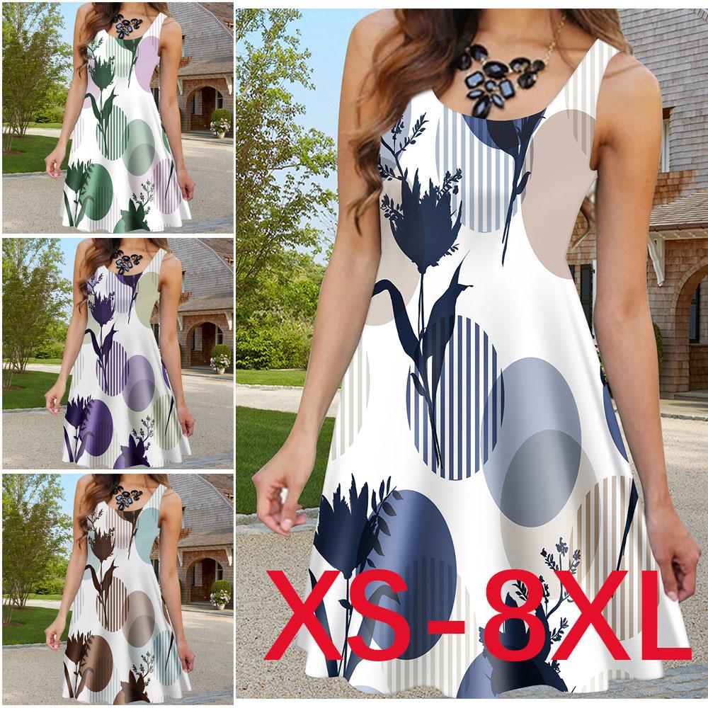 Cheap 2022 Summer Woman O-neck Flower Printed Casual Sleeveless Dress Loose Soft and Comfortable ...