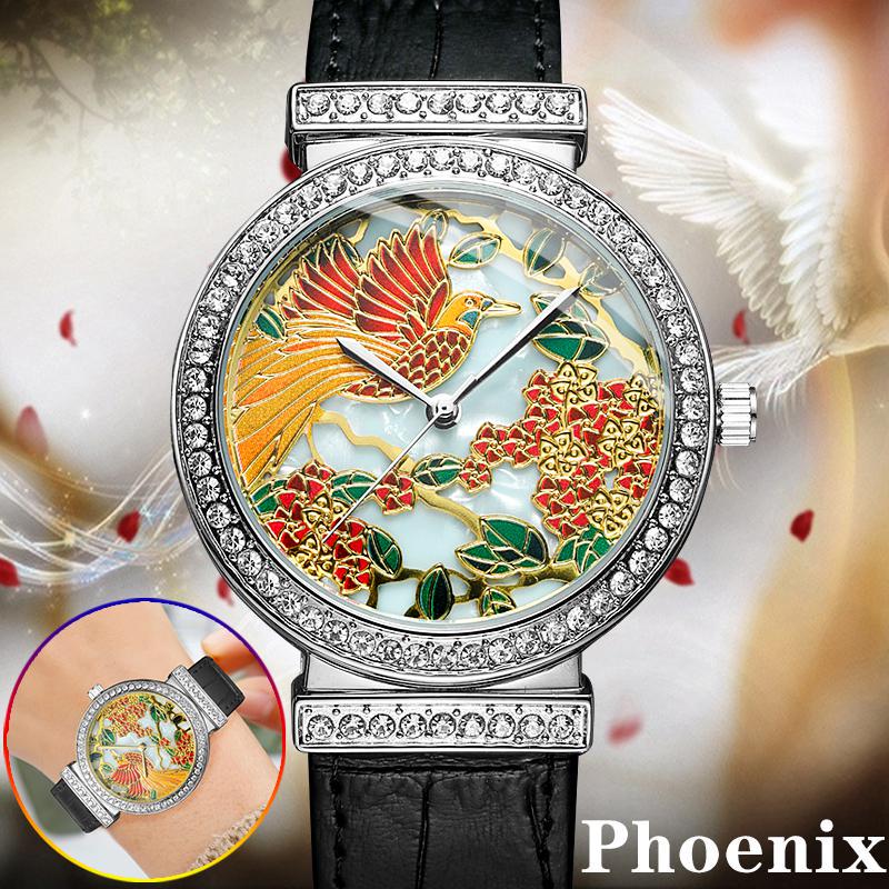 Phoenix Pattern Quartz Crystal Stone Women's Watch Waterproof with Gift ...
