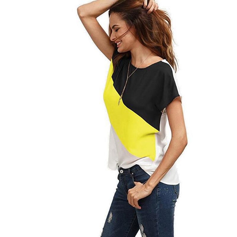 Buy Women's Color Block Blouse Short Sleeve Casual Tee Shirts Tunic ...