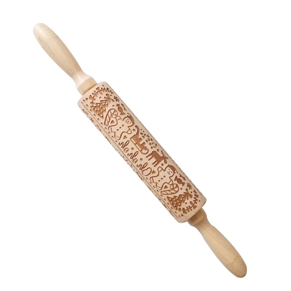 Wooden Christmas Printing Rolling Pin Carved Embossed Rolling Pin ...