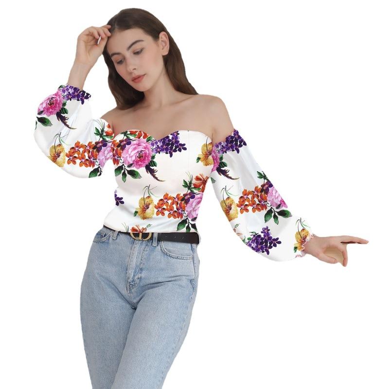 Buy Summer Women's Floral Open Back One-line Collar Open Shoulder ...