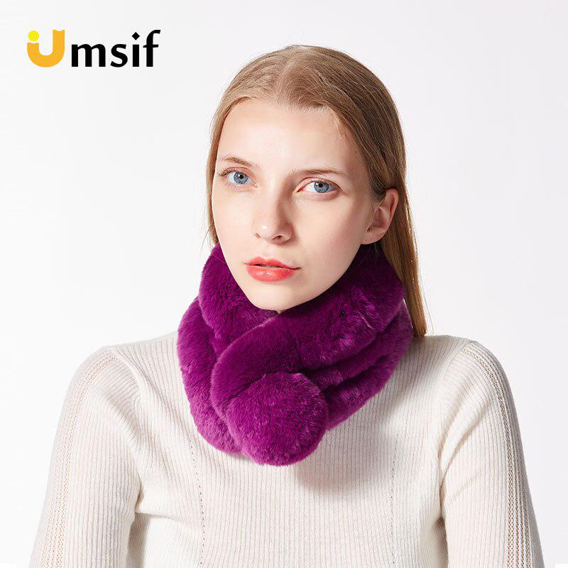 Buy Winter Women's Real Rabbit Fur Ring Scarf Women Neck Pompoms Collar ...