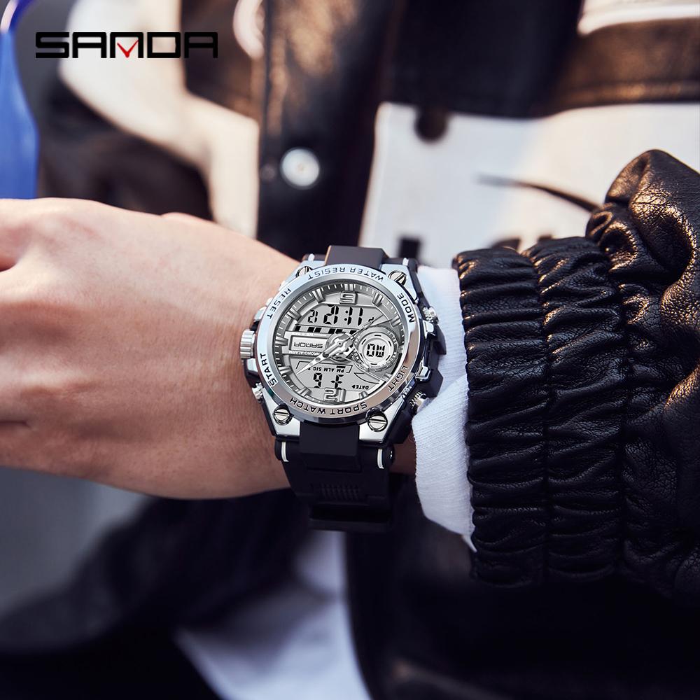 Buy SANDA Sports Military Men's Watches Waterproof Dual Display ...