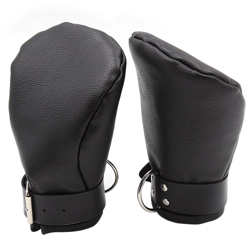 Buy 1 Pair Puppy Play Padded Black Leather Fist Mitts Gloves Restraints ...