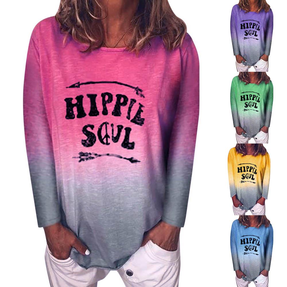 Buy Spring Autumn Women Fashion Casual Long Sleeve Gradient Color ...