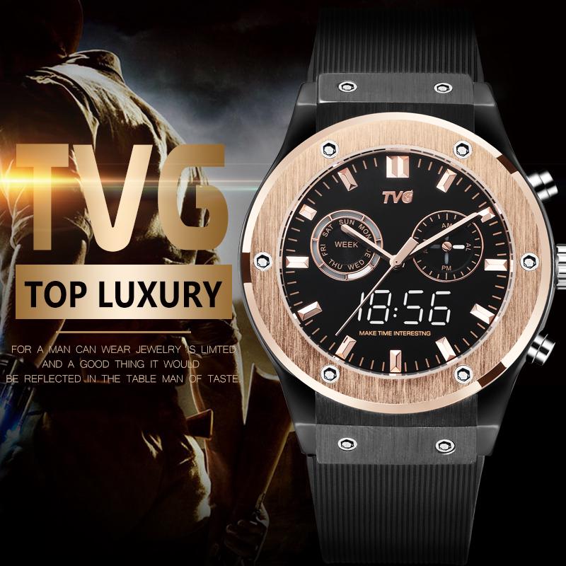 Buy Mens Watches Dual Display Quartz Watch Waterproof LED Digital ...