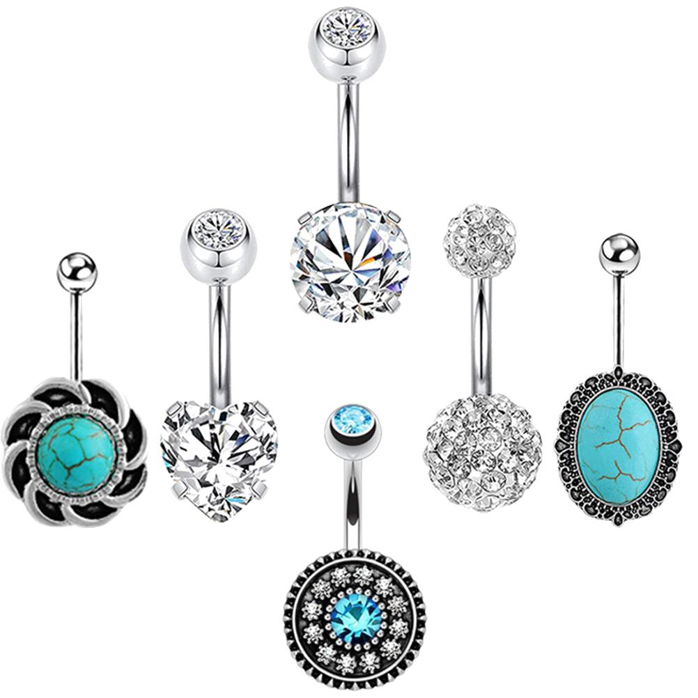 Buy 1 Set Navel Piercing Rings Belly Button Rings Zircon Navel Nails ...