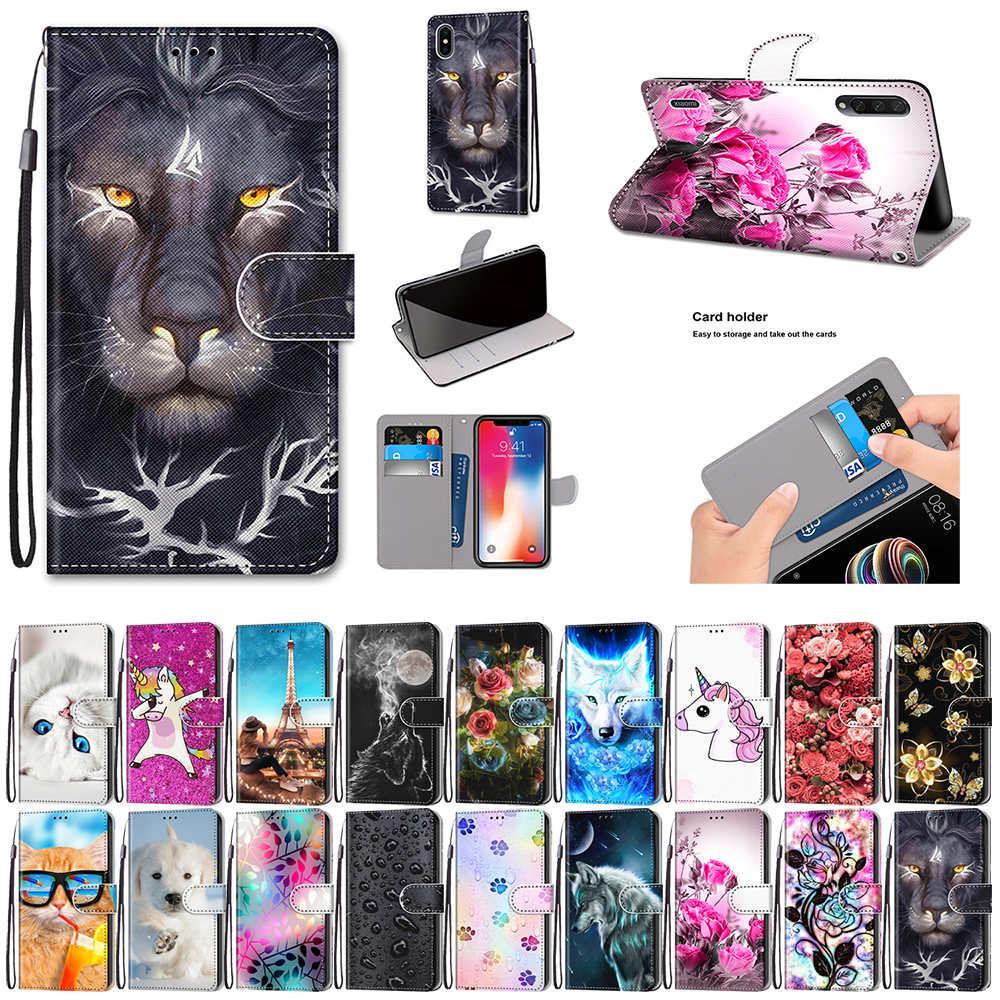 Buy Painting Wrist Strap Flip PU Leather Wallet With Card Slots Phone ...