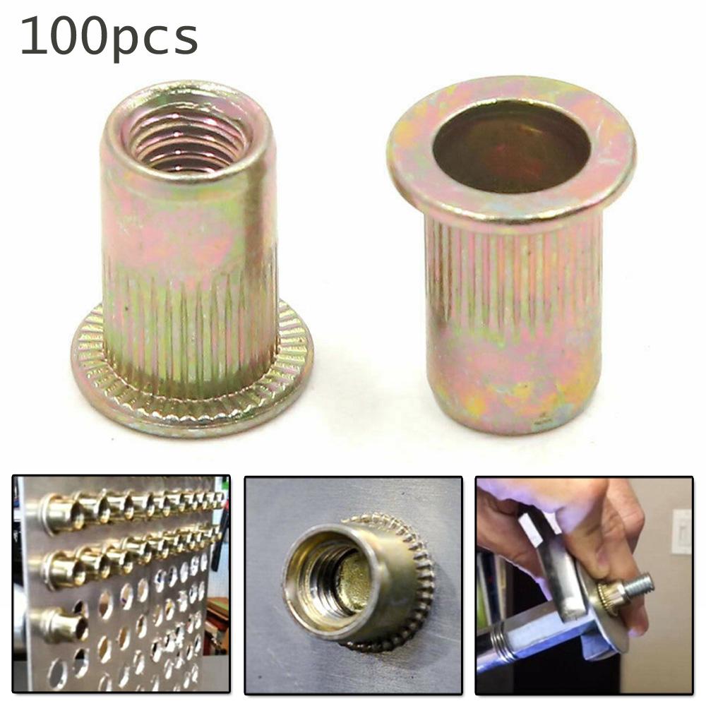 Buy 100x M6*15 Galvanized Carbon Steel Rivet Nut Flat Head Thread ...