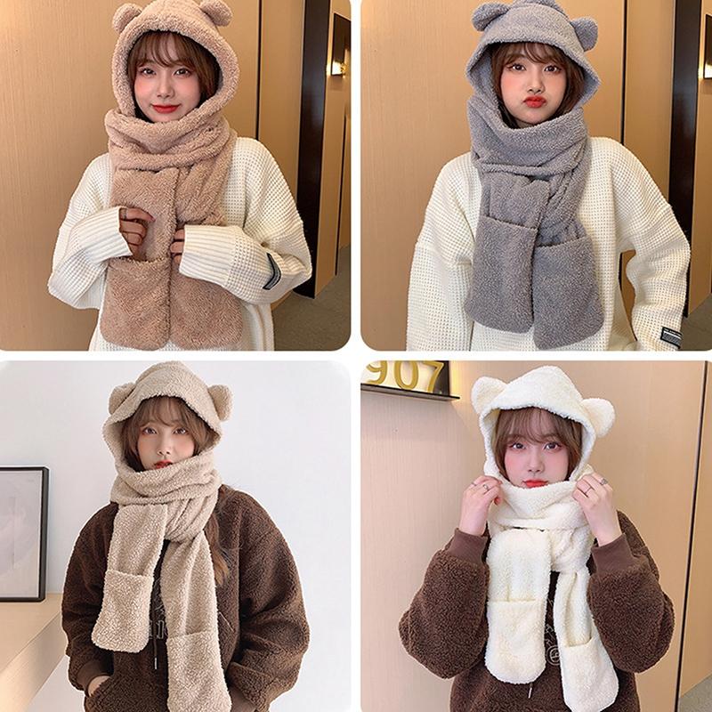 Buy Cute Bear Ear Hat Women Girl Winter Windproof Warm Beanie Caps ...