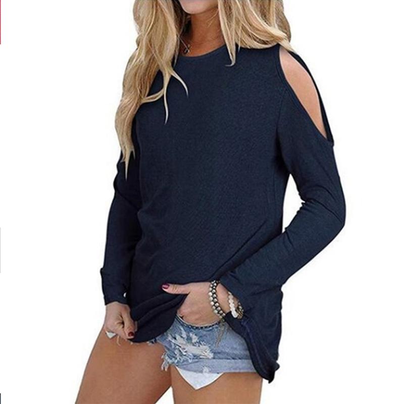 Buy Women Casual Off Shoulder Round Neck Tops Long Sleeve Loose ...