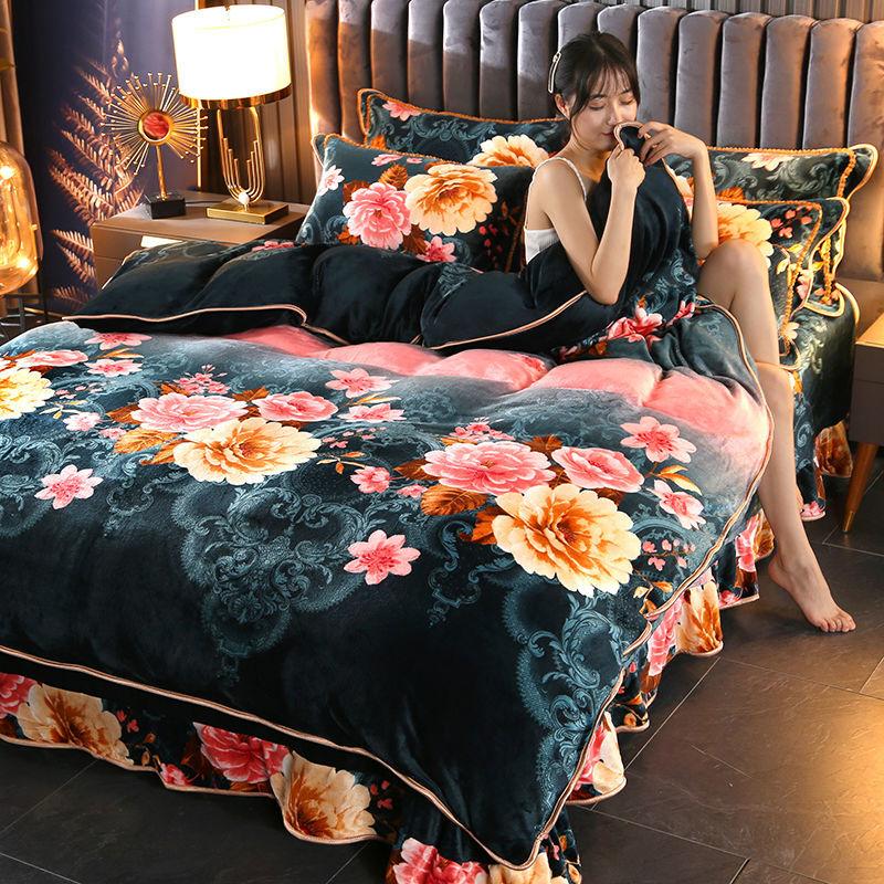 Buy Thickened Coral Fleece Four-piece Warm Double-sided Flannel Quilt ...